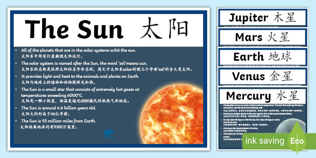 KS2 Planets Fact Posters - English/Mandarin Chinese