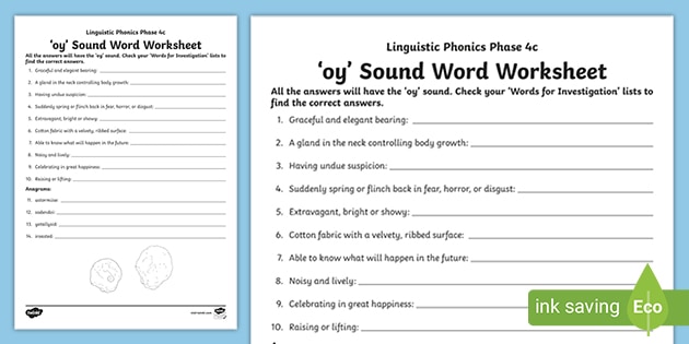 Linguistic Phonics Phase 4c 'oy' Sound Word Worksheet