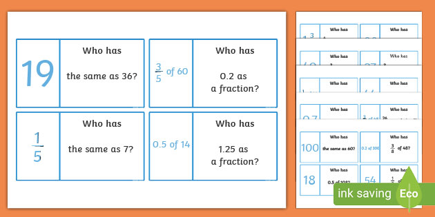 Fractions and Decimals Loop Cards