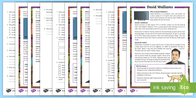 LKS2 David Walliams Differentiated Reading Comprehension Activity