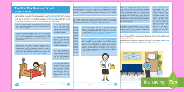 First Few Weeks of School Parent and Carer Information Sheet