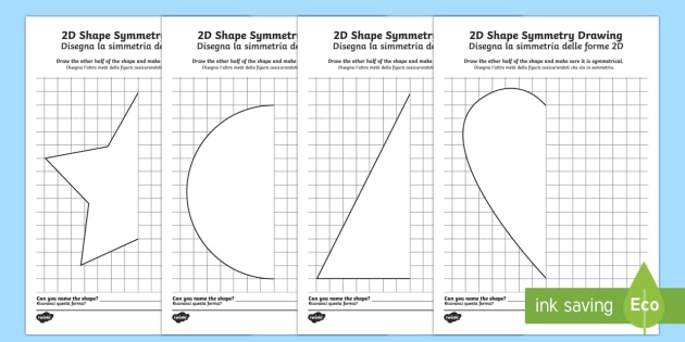 D Shape Symmetry Drawing Worksheet / Worksheets English/Italian
