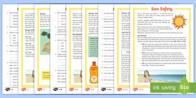 Sun Safety Reading Comprehension Activity (teacher made)