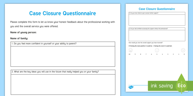Case Closure Questionnaire Young People & Families Case File Recording