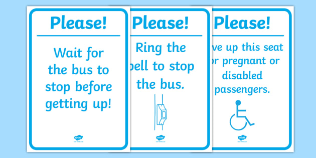 On the Bus Role Play Signs