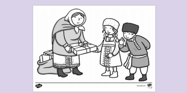 FREE! - Babushka Giving Gifts Colouring Sheet - Primary Resources