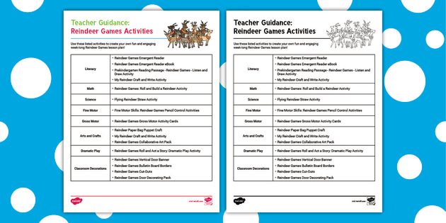 Reindeer Games Teacher Guidance: One-Week Lesson Plan