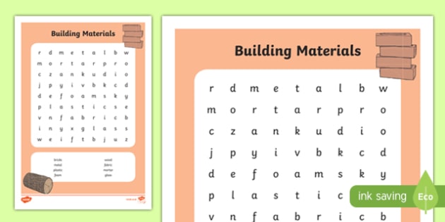 Building Materials Word Search - ESL Buildings Resources
