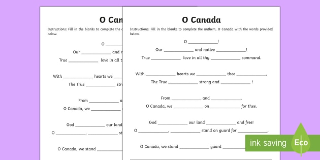 O Canada Fill in the Blanks Activity - Canada's 150th Birthday
