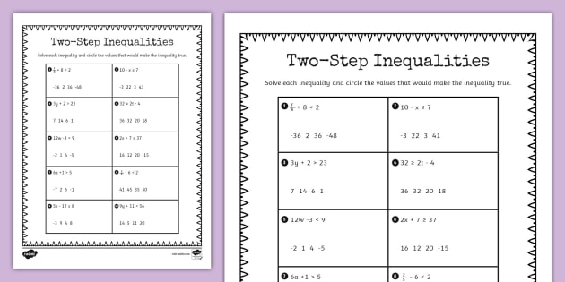 Linear Inequalities Worksheet With Answers