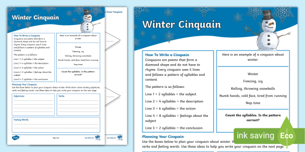 Winter Cinquain Activity Sheet (teacher made)
