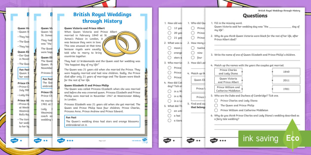 KS1 British Royal Weddings through History Differentiated Reading