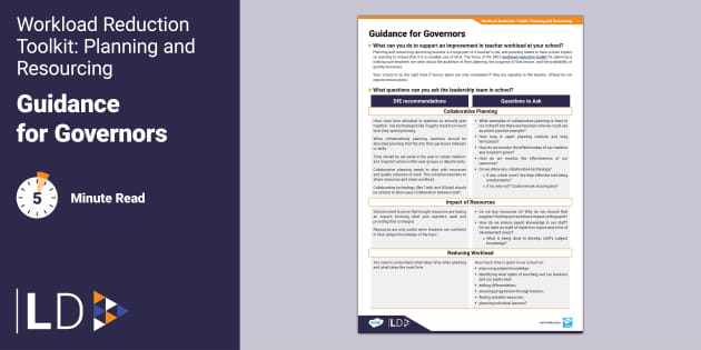 Guidance for Governors: DfE Workload Reduction Toolkit - Planning and