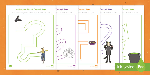 Halloween Pencil Control Path Worksheets | Twinkl
