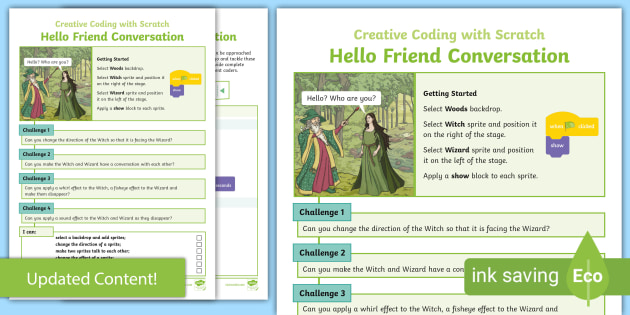 Hello Friend Scratch Worksheet - Computing - Twinkl