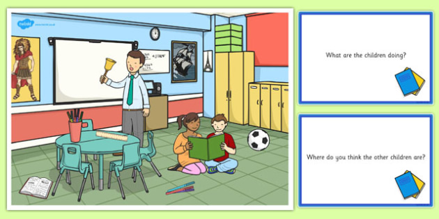 School Scene and Question Cards (teacher made)