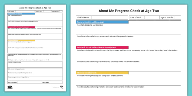 EYFS About Me Progress Check at Age Two Form (teacher made)