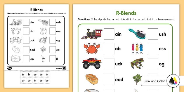 R Blends Worksheets For Kindergarten R Blends Cut And Paste ELA
