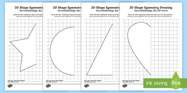 2D Shape Symmetry Drawing Activity English/German