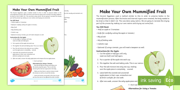 KS2 Mummifying Fruit Worksheet (teacher made)