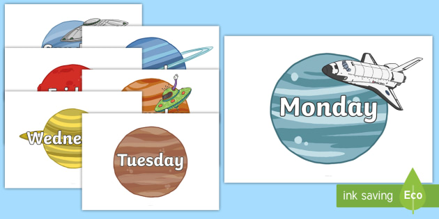 FREE! - Days of the Week on Space Images (teacher made)