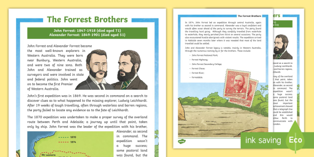 Australian Early Inland Explorers – Forrest Brothers Fact File