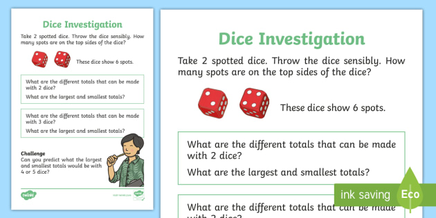 Dice Maths Investigation Worksheet (teacher made)