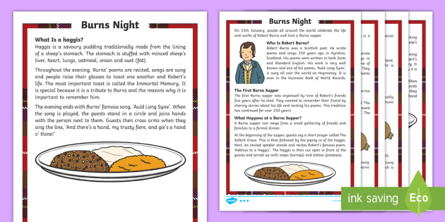 CfE First Level Burns Night Differentiated Fact File - events