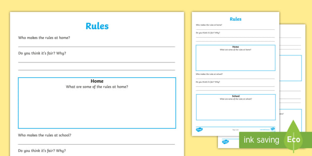 Rules at Home and School Worksheet