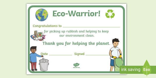 Certificate for Picking Up Rubbish - Perfect for KS1!