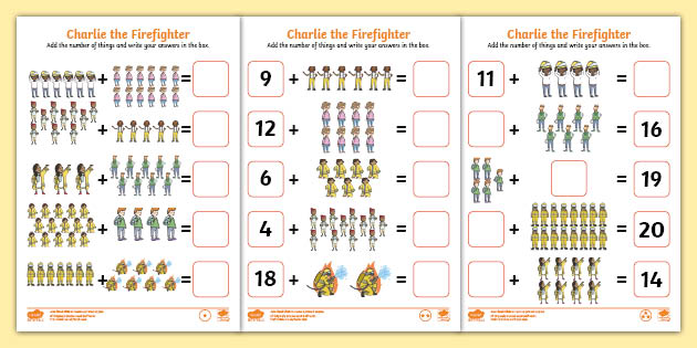 Charlie the Firefighter Addition to 20 Activity Sheets