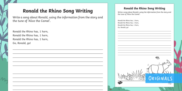 Ronald the Rhino Song Writing Worksheet / Worksheet
