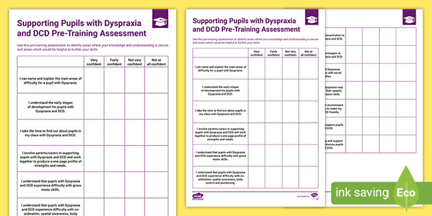 Supporting Pupils With Dyspraxia and DCD Pre-Training Assessment