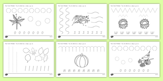 Autumn Themed Pencil Control Worksheet / Worksheets
