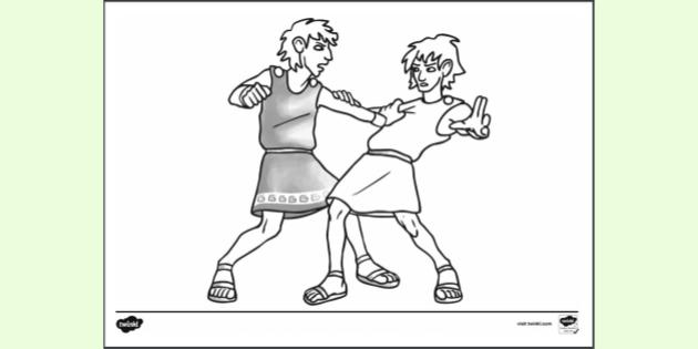 FREE! - Twins Fighting Colouring Sheet - Twinkl