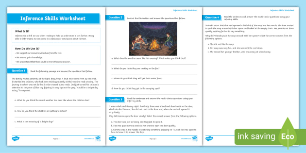 Year 5/6 Reading Comprehension Skills - Inference Worksheet