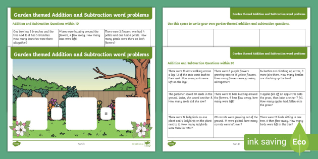 Garden-Themed Addition and Subtraction Word Problems