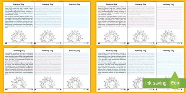 Harmony Day Handwriting Worksheet (teacher made)