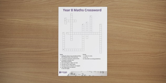 Year 8 Maths Crossword (teacher made)