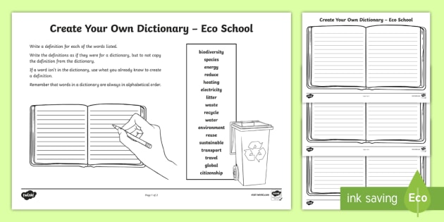 Eco School Create Your Own Dictionary Activity