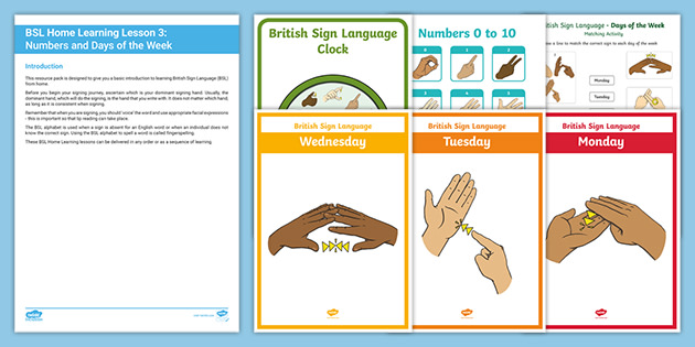 BSL Home Learning Lesson 3 - Numbers and Days of the Week
