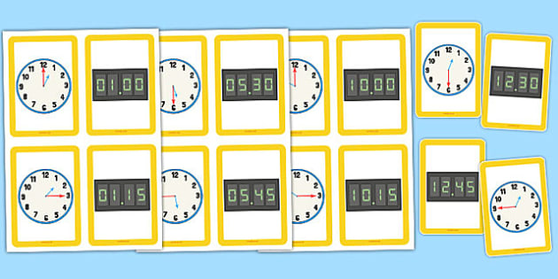 Analogue Digital Clocks Matching Cards - clock, numbers, to