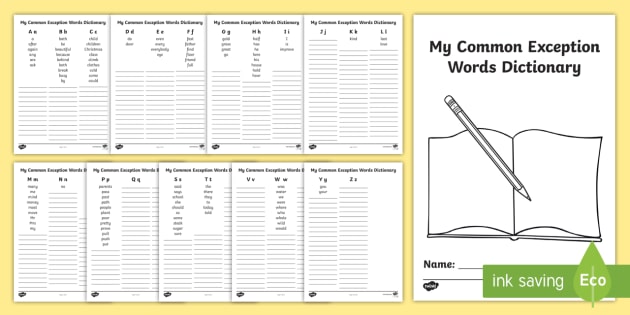 My Common Exception Words Dictionary