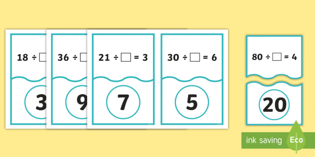 Missing Numbers in Division Number Sentences Years 3-6 Matching Cards