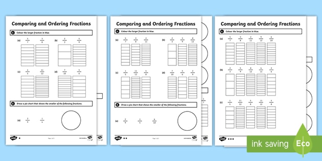 Comparing and Ordering Fractions Worksheet 2 (teacher made)