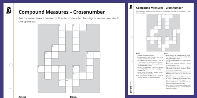 👉 Compound Measures - Crossnumber | KS3 Maths | Beyond