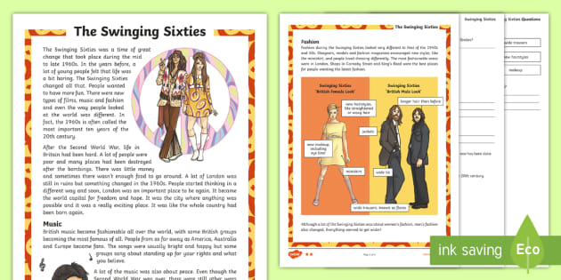 LKS2 The Swinging Sixties Differentiated Reading Comprehension Activity
