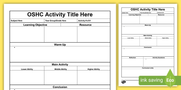 Oshc Activity Plan Template Teacher Made