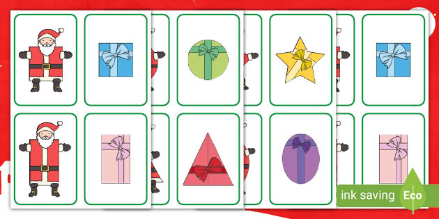 Santa and Present Shape Matching Cards