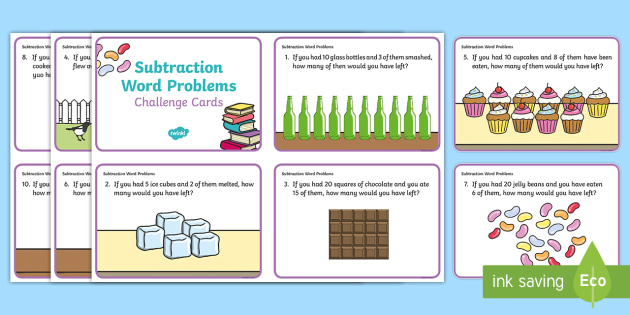 Subtraction Word Problem Challenge Cards (teacher made)
